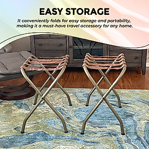 Kings Brand Furniture Anderson Folding Luggage Rack - Suitcase Stand With Storage Shelf - Folding Luggage Rack for Guest Room and Bedroom - Sturdy Portable and Stylish Metal Suitcase Stand - Gold