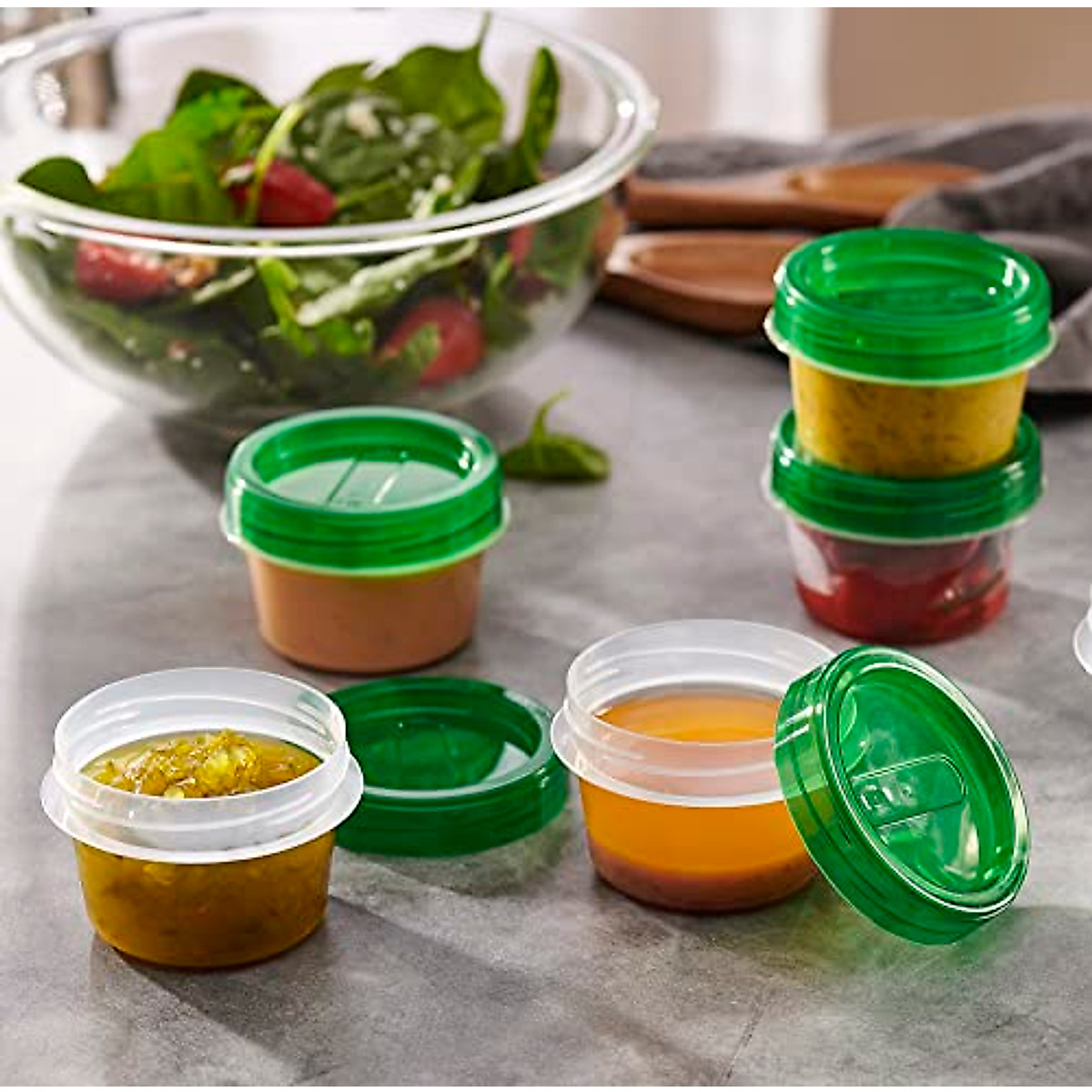 PLASTICPRO 6 Pack Twist Cap Food Storage Containers with Green Screw on Lid- 4 oz Reusable Meal Prep Containers - Small Freezer Containers Microwave Safe Green Plastic Food Storage