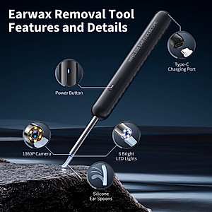 Ear Wax Removal, Ear Cleaner with Camera, Ear Wax Removal Tool with 1080P HD, Wireless Otoscope with Light, Ear Wax Removal Kit for iPhone, iPad, Android Phones