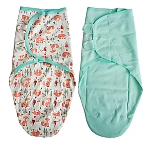 ZIGJOY Newborn Swaddle 2 Pack Easy Adjustable Cotton Swaddle Improve 1.0 TOG Sleep Swaddle Wrap for Baby 0-2 Months (Fox)