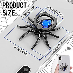 cobee Spider Cell Phone Ring Holders, 2 Pcs Metal Spider Phone Finger Kickstand with Crystal Stone Cool Reptiles Hand Phone Grips with Knob Loop 180°/360° Rotation Phone Ring Stands(Blue+Red)