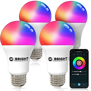IBRIGHT Smart Light Bulbs A19 E26, 9.5W, 800 LM, 16 Million Colors Changing, Music Mode & DIY Scene Setting, Wi-Fi Smart Bulb Works with Alexa & Google Home, 80% Energy Saving, No Hub Required, 4 Pack