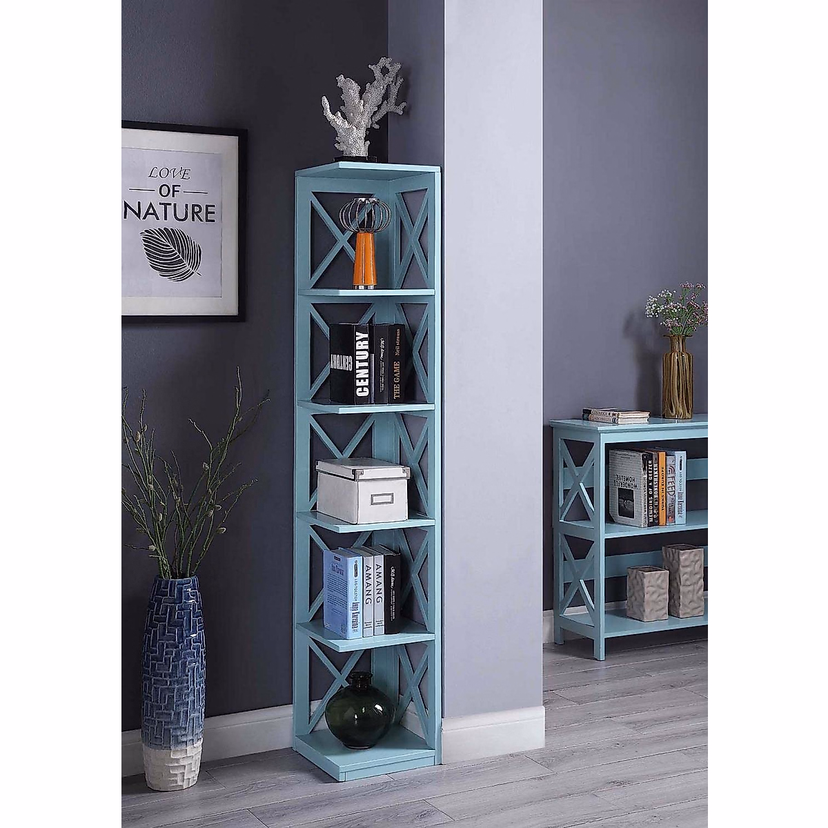 Convenience Concepts Oxford 5 Tier Corner Bookcase, Sea Foam