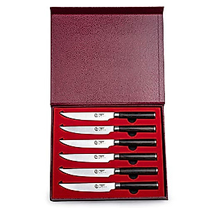 YARENH 6-Piece Steak Knife Set with 5-inch Sharp Blades,Non-Serrated,Made of German High-Carbon Stainless Steel,and Black Pakkawood Handles,Fruit Paring Knife Set