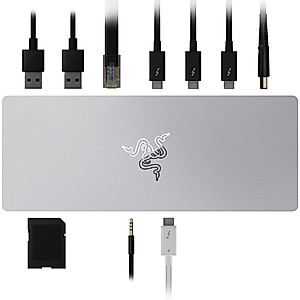 Razer Thunderbolt 4 Dock: 10 Ports in 1 - Dual 4K or Single 8K Output - USB A and C Hub, 2.5 GbE Thunderbolt 3, Mac, and PC Compatible - Thunderbolt 4 Certified - Passthrough Charging - Mercury White