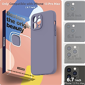 SURPHY Compatible with iPhone 13 Pro Max Case with Screen Protector, (Camera Protection + Soft Microfiber Lining) Liquid Silicone Phone Case 6.7 inch 2021, Lavender Gray