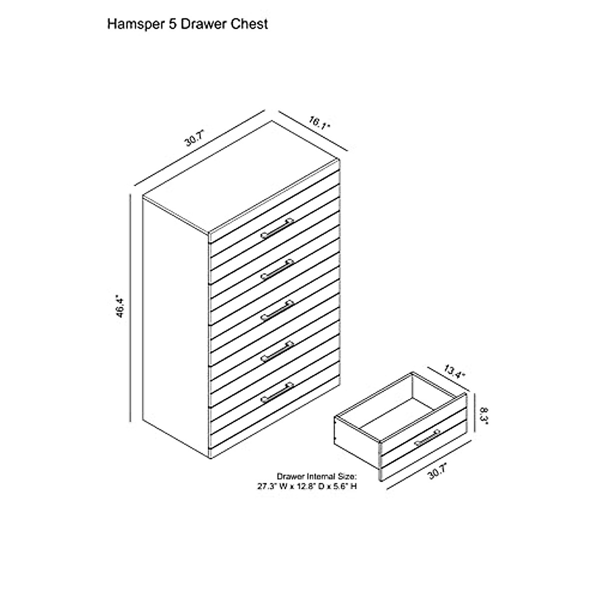 Galano Hamsper 5 Drawer Dresser - Chest of Drawers for Bedroom - Clothes Storage - Drawer and Closet Organizer - Drawer Glides - Easy Assembly - Dark Grey Oak