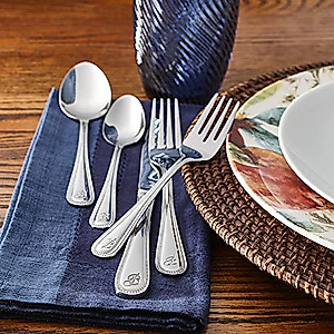 RiverRidge 10-162 Beaded 46 Piece Monogrammed Flatware Set, Letter R, No size, Silver