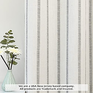 DriftAway Farmhouse Linen Blend Blackout Curtains 84 Inches Long for Bedroom Vertical Striped Printed Linen Curtains Thermal Insulated Grommet Lined Treatments for Living Room 2 Panels W52 x L84 Grey