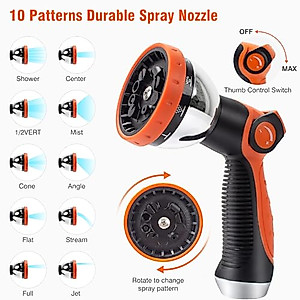 GAINSEN Flexible Metal Garden Hose 50ft x 5/8", Stainless Steel Heavy Duty Water Hose with Thumb Spray Nozzle, Kink & Tangle Free, Puncture & Leak Proof, Durable Lightweight Hose for Yard, Outdoor