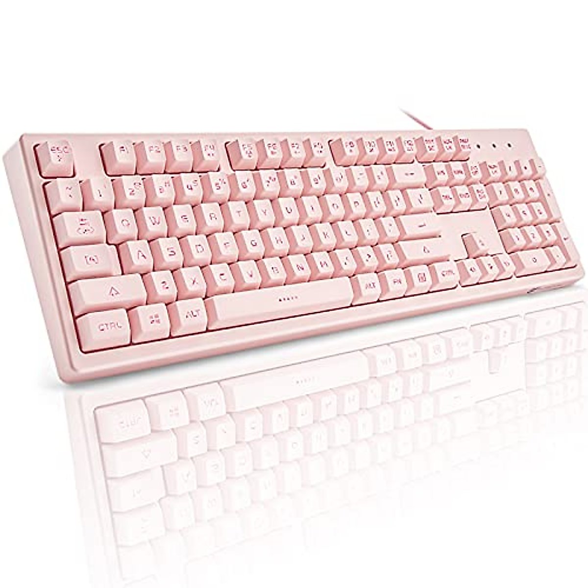 LIOURFE Keyboard with 7 Color LED Backlit, 104 Keys Quiet Wired Computer Keyboard for Office, Mechanical Feeling Gaming Keyboard for Windows Laptop PC Mac (Pink)
