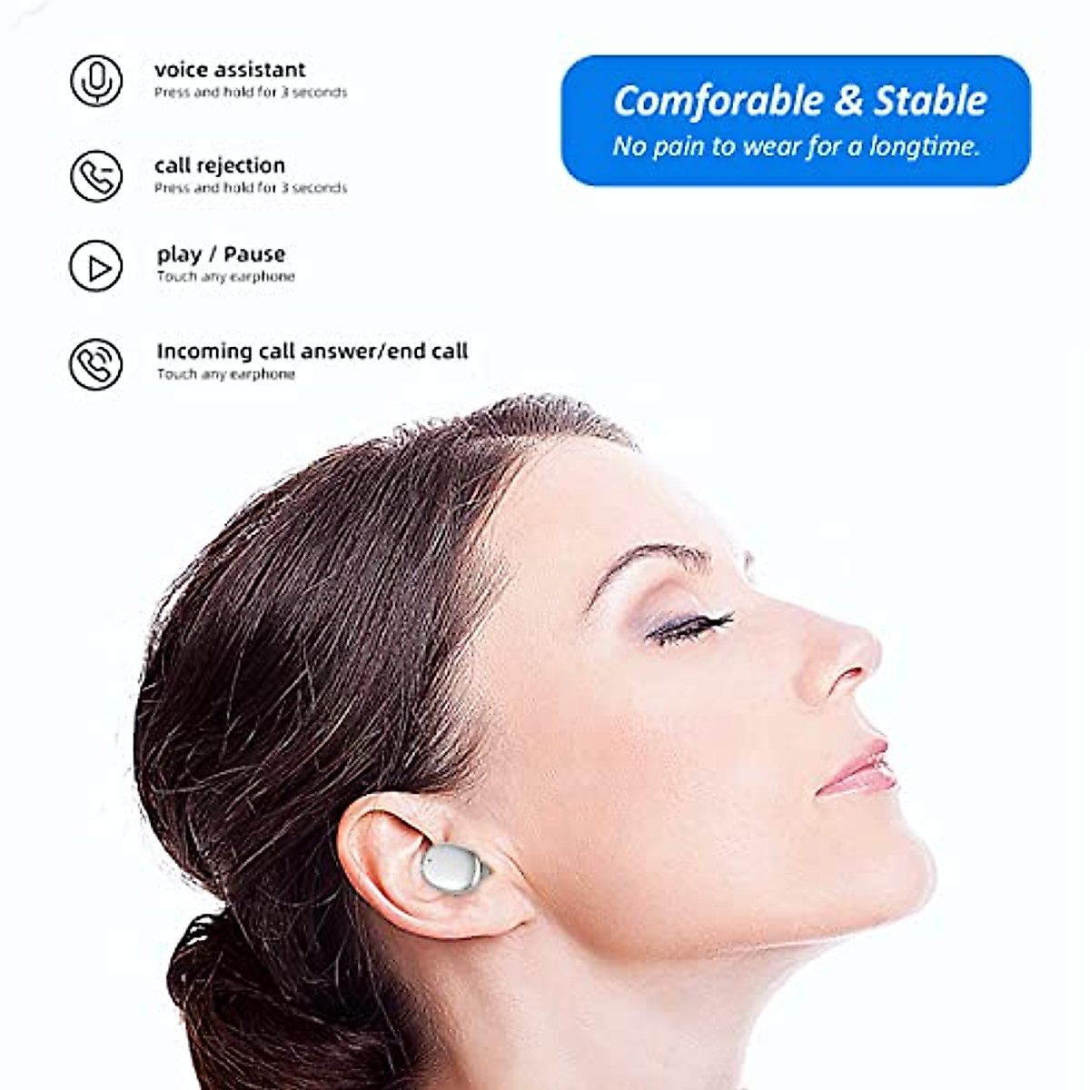 Awker A11 True Wireless Earbuds in Ear Bluetooth 5.3 Earphones Headphones, Touch Control with Charging Case, Built in Mic, Waterproof, TWS HiFi Stereo for Sport (White)