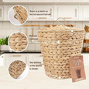 TREVIETDECOR Wicker Trash Can with Lid | Wicker Trash Basket | Wicker Waste Basket for Bathroom, Bedroom, Kitchen, Living Room