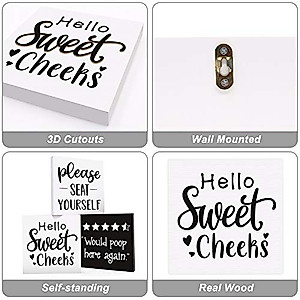 Zingoetrie Funny Bathroom Signs(Set of 3), Farmhouse Bathroom Wooden Wall Decor Restroom Humor Sayings Freestanding Quarter Bathroom Mini Blocks Decorations