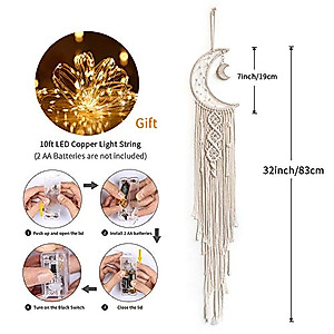 Dremisland Macrame Woven Wall Hanging Moon Dream Catcher- Boho Chic Bohemian Home Decor Wall Art Decor Beautiful Apartment Dorm Room Door Decoration (Moon)