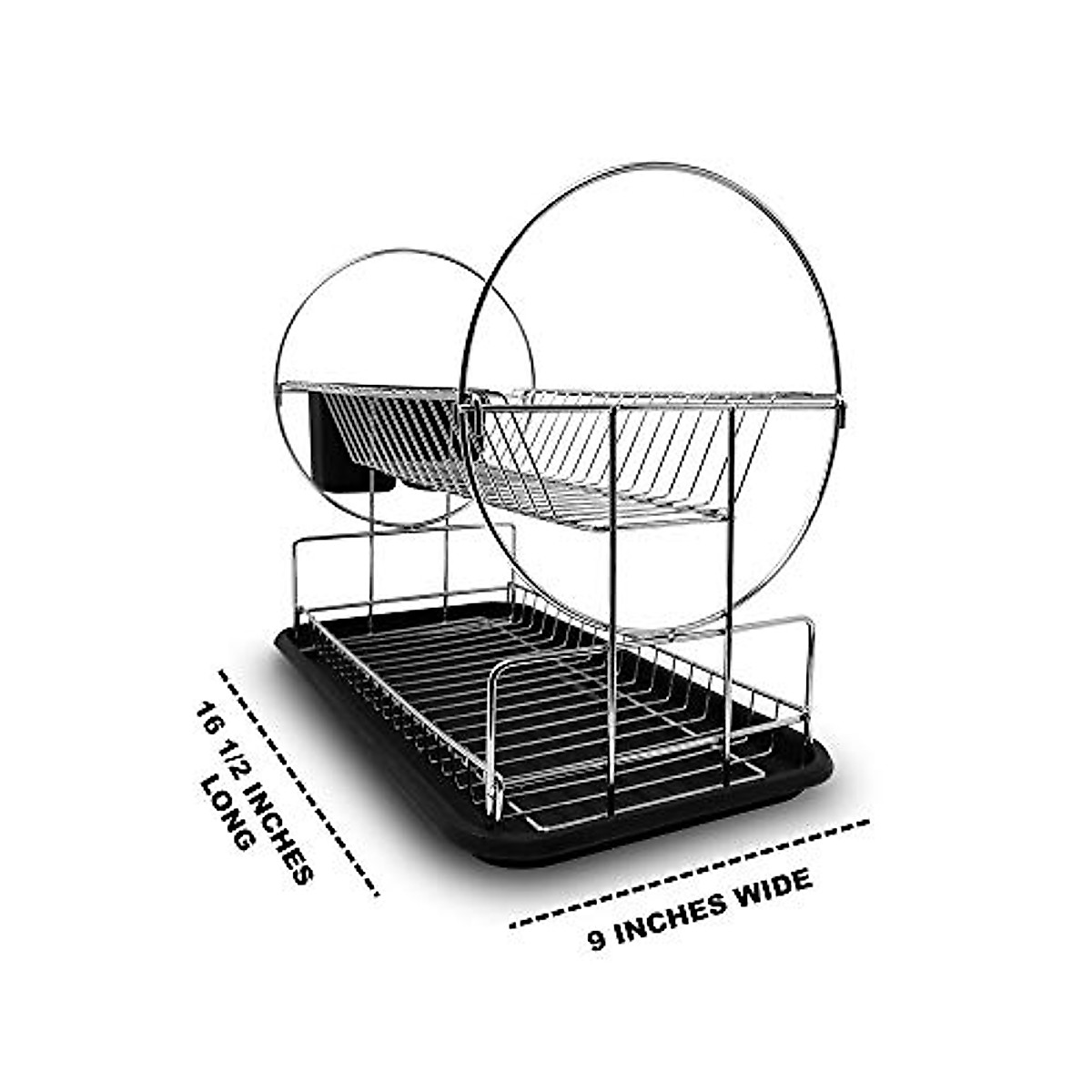 Dish Drying Rack, and Drain Board Set - Chrome 2-Tier Dish Rack, With Removable Drainboard and Utensil Holder - Dish Drainer For Kitchen Countertop or Sink - Great Kitchen/Dishes Organizer By-Lendra