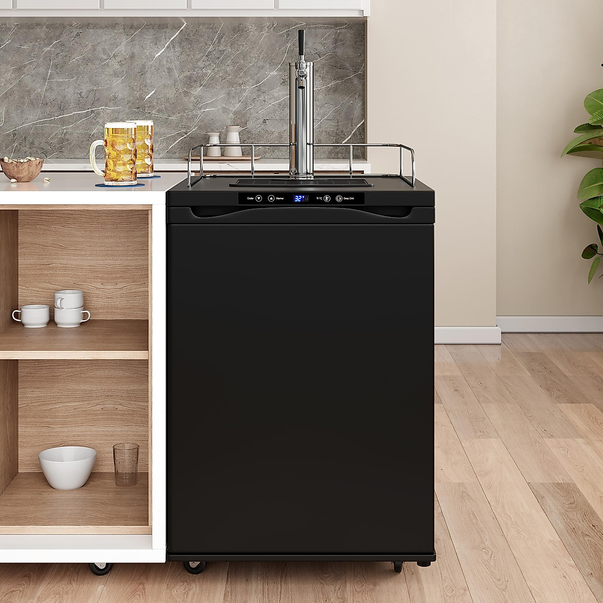 EdgeStar KC3000SS Full Size Kegerator with Digital Display - Black and Stainless Steel