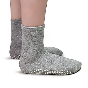 Tphon Toddler Kids Socks with Grippers for Boys Girls, Non Slip Grip Boys Socks 15 Pairs Half Cushion Ankle Crew Athletic Socks 3-5 Years