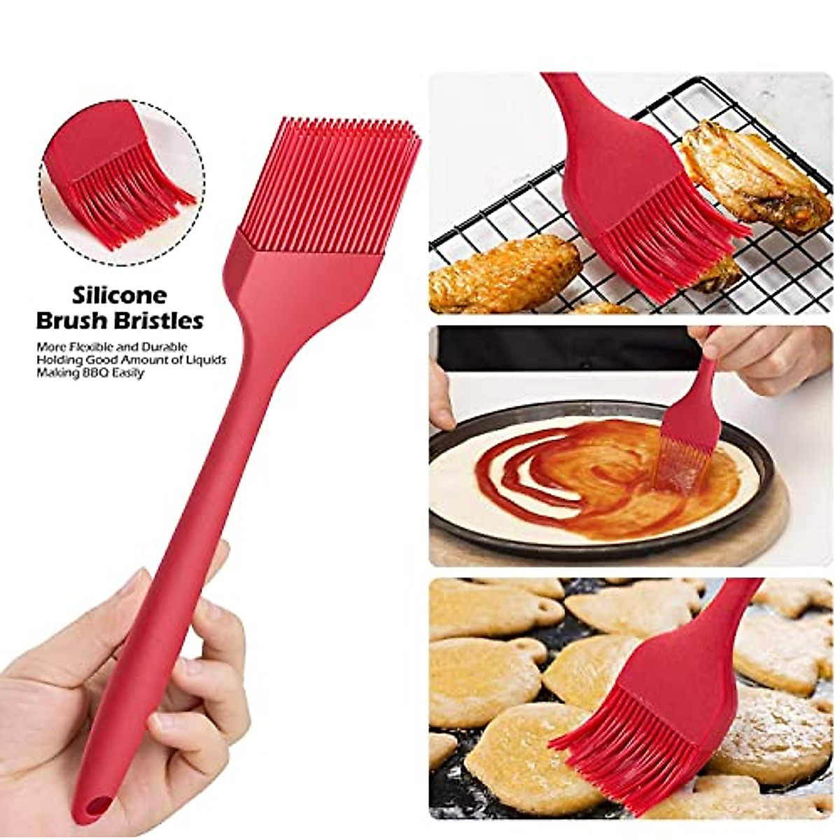 SILCONY 8.4" Silicone Pastry Basting Brushes Heat Resistant BPA Free for BBQ Grill Barbecue & Kitchen Baking Cooking Marinating Spreading Oil Brushes Soft Bristles Long Handle (4, 4Pcs 8.4 Inches)