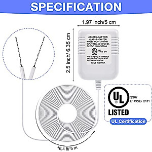 24V Doorbell Power Supply Adapter, 16.4ft C Wire Adapter Video Doorbell Transformer with 50pcs Cable Clips, Certified Doorbell Adapter Compatible with Simplisafe, Nest Doorbell and Smart Thermostats