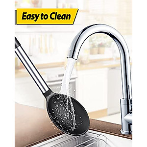 Pack of 2 Large Silicone Cooking Spoons,Non Stick Solid Basting Spoon,Heat-Resistant Kitchen Utensils for Mixing,Serving,Draining,Stirring (BLACK)