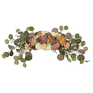 HiiARug Fall Decor Swag, 26 Inch Decorative Swag Burnt Rose Eucalyptus Leaves Fall Decorations for Home Garden Fall Theme Wedding Decor (Orange, 26")