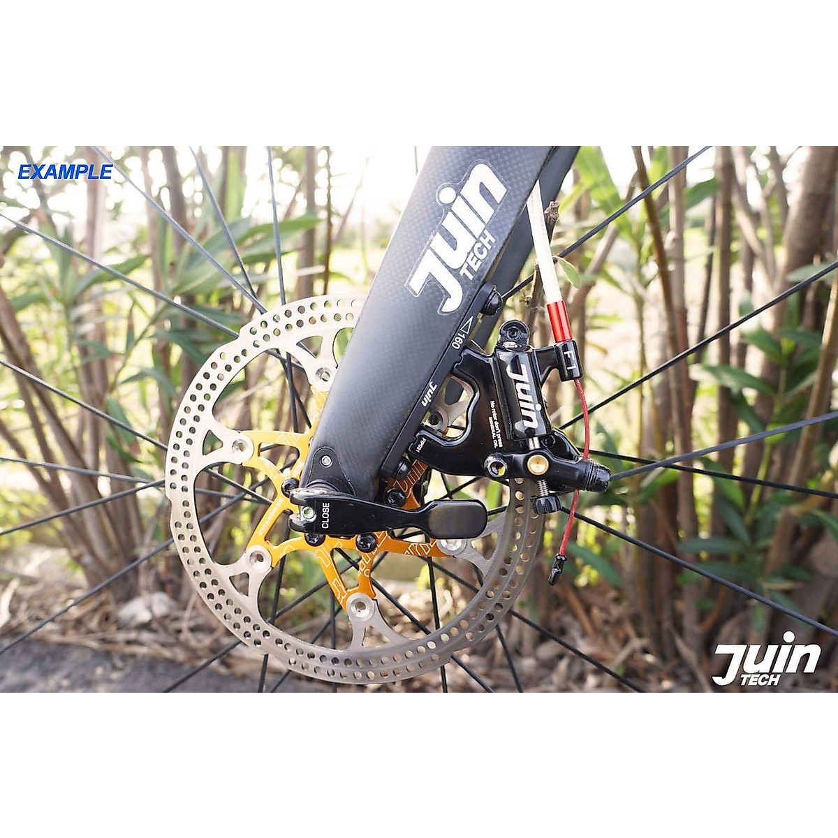 Juin Tech F1 Cable Actuated Hydraulic Bicycle Bike Disc Brake Caliper Set Extra Lightweight Hybrid Brake Set for Flat-Mount Road/Cyclocross/Gravel/E-Bike/Folding Bike use w/160mm 6" rotors (Black)