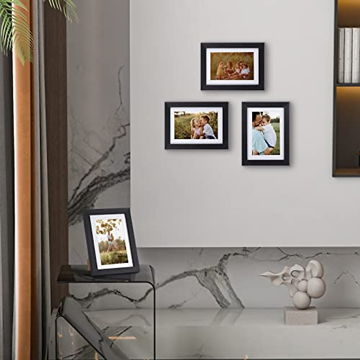 4x6 Black Picture Frame Set of 6, Multi Frames Matted to Display Photos 4x6 with Mat or 5x7 without Mat for Wall and Tabletop