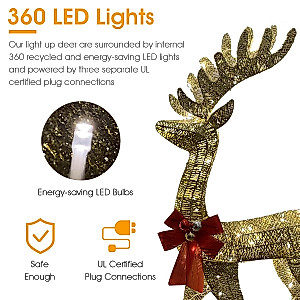 Aotiooy 3-Piece Large Lighted Christmas Deer Family Set 4FT Outdoor Yard Decoration with 360 LED Lights Stakes Holiday Lighted Reindeer for Outside Indoor