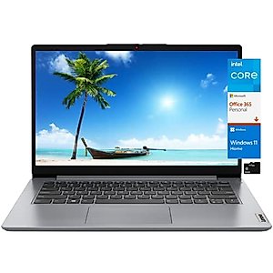 Lenovo IdeaPad 1i 14 Laptop, 14.0" HD Display, Intel Celeron N4020, 4GB RAM, ( 64GB eMMC + 128GB SSD ) Storage, 1-Year Microsoft 365, WiFi 6, HDMI, Webcam, Bluetooth, Win 11 Home, Grey, TiTac Card