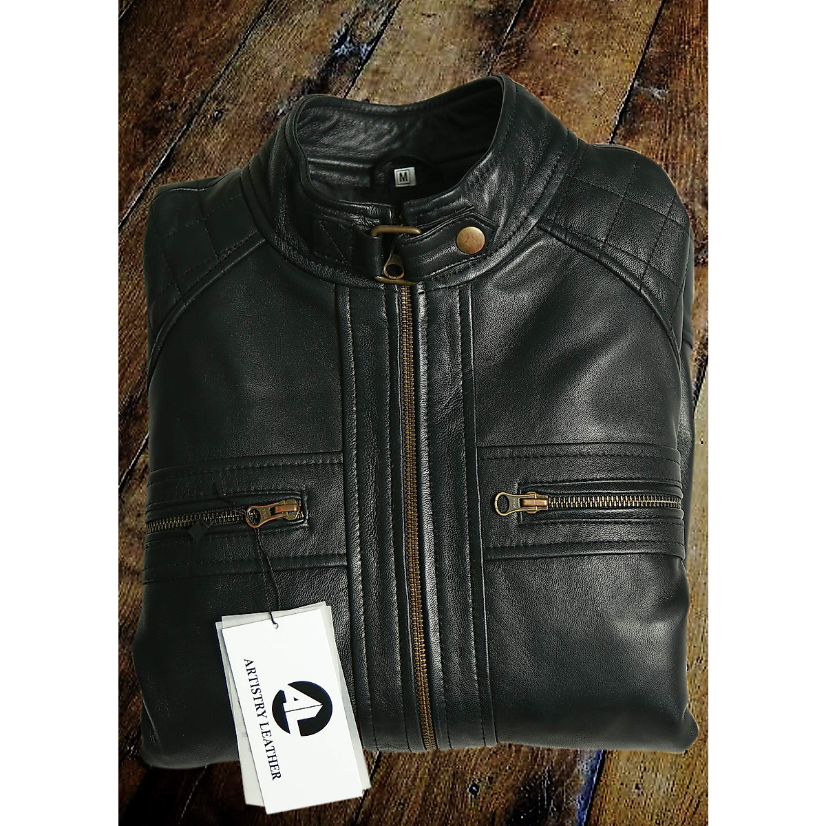 Mens Genuine Leather Biker Jacket Black | Vintage Brown Distressed Lambskin Motorcycle Jackets for Men (Black, X-Large)