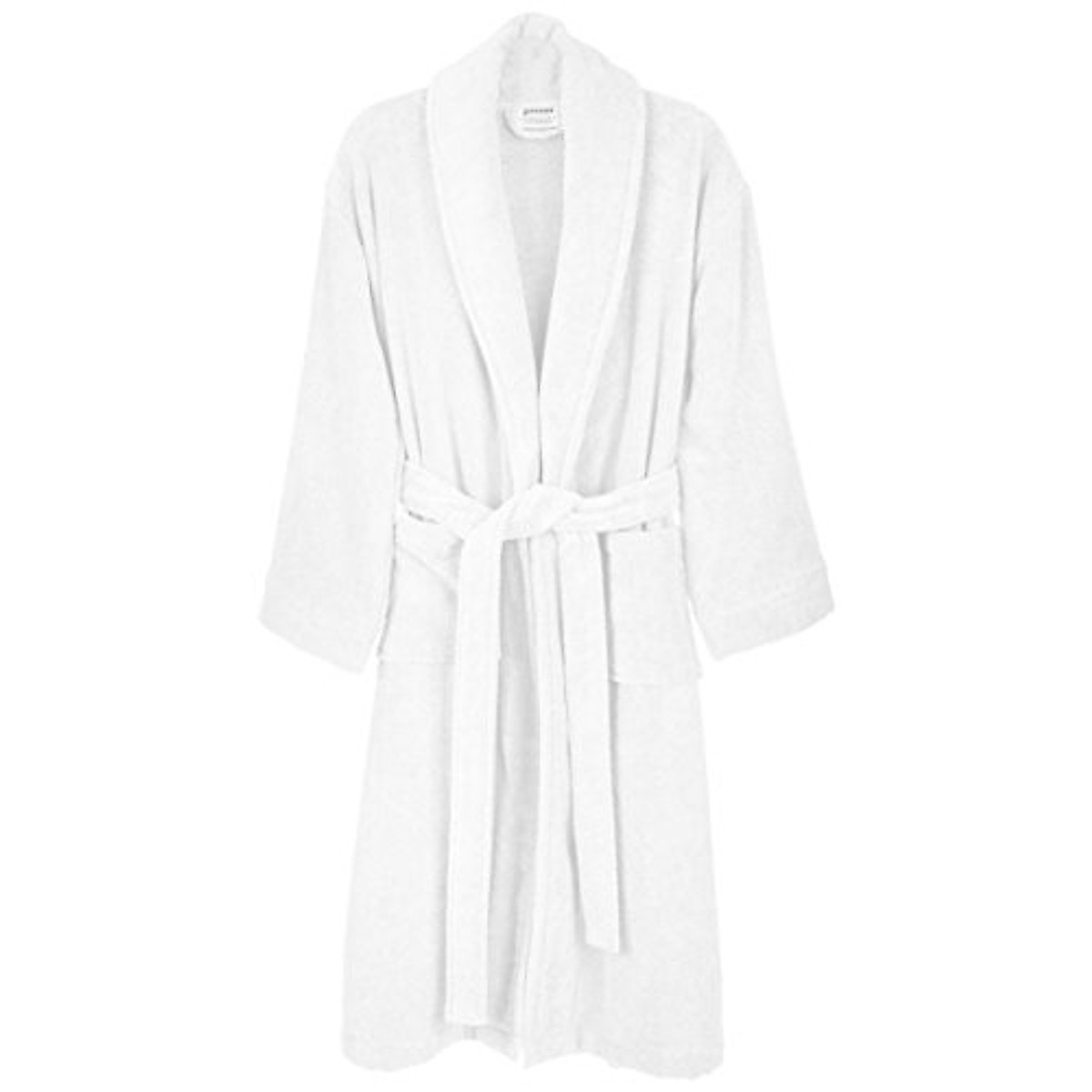 Amazon Brand – Pinzon Unisex Terry Bathrobe 100% Cotton, White, Medium / Large