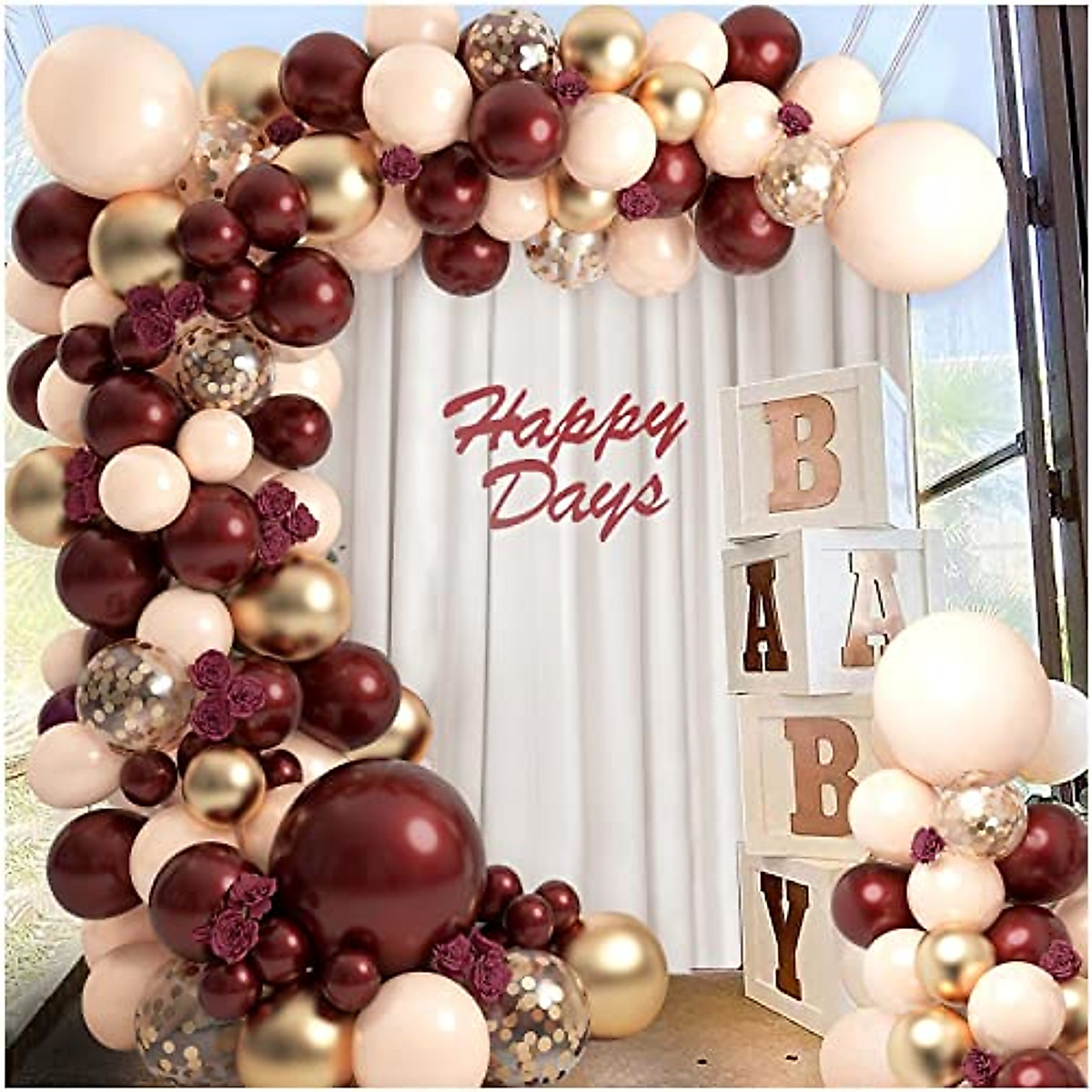 18Inch Burgundy Maroon Blush Metallic Gold Balloons Balloon Garland Arch Kit, Valentines Day Wedding Bachelorette Birthday Bridal Engagement Baby Shower Anniversary Party Decorations for Girl Women
