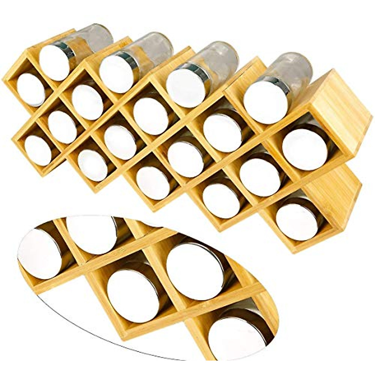 Criss-Cross 18-Jar Bamboo Countertop Spice Rack Organizer, Kitchen Cabinet Cupboard Wall Mount Door Spice Storage, Fit for Round and Square Spice Bottles, Free Standing for Counter, Cabinet or Drawers