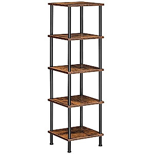 HOOBRO 5-Tier Corner Shelf Stand, Corner Square Rack Display Shelf, Tall Storage Rack Plant Stand, Corner Bookcase for Small Spaces, Living Room, Home Office, Kitchen, Rustic Brown and Black BF50CJ01