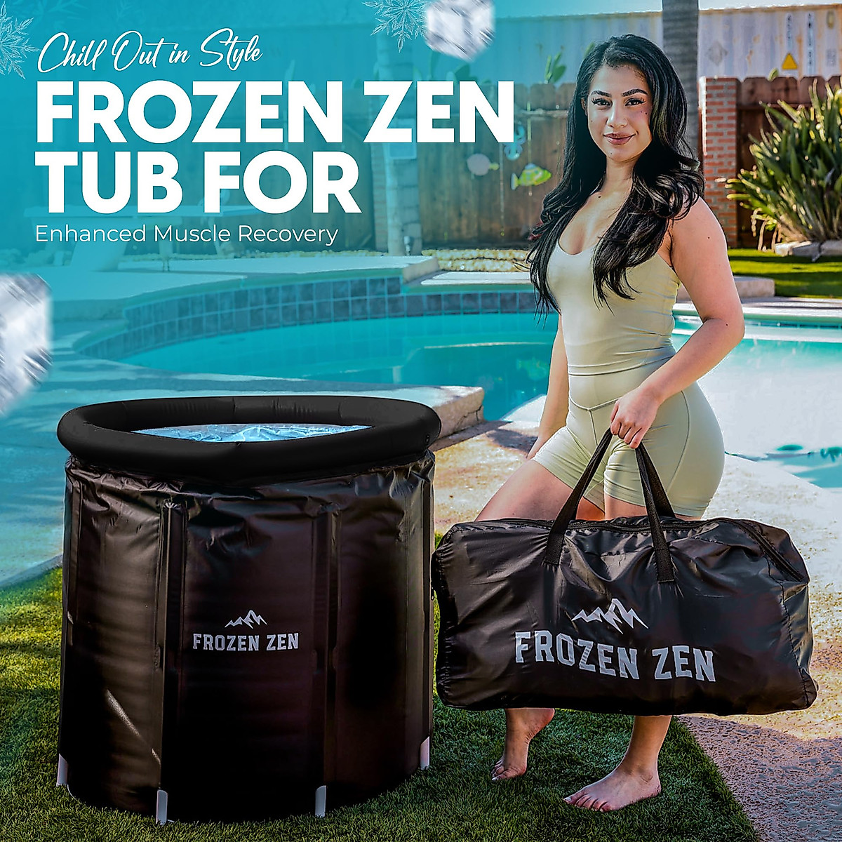 Frozen Zen Ice Bath Tub For Athletes with Lid, Portable Ice Bath, Outdoor Cold Plunge Tub, Large Inflatable Ice Bath, Cold Water Therapy Training (1, Solid Black)