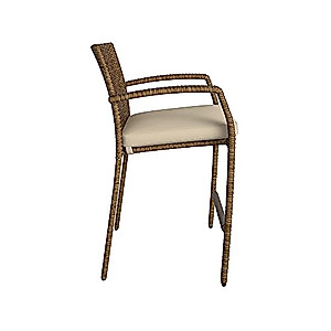 Cosco Outdoor 3 Piece High Top Bistro Lakewood Ranch Steel Woven Wicker Patio Balcony Furniture Set with Cushions, Brown