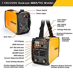 Happytools 200A MMA/TIG Welding Machine, 2 in 1 Portable Inverter ARC Welder with Adjustable Strap and Face Shield, 110/220V Stick Welder Welding Stainless Steel Iron Carbon Steel Metal