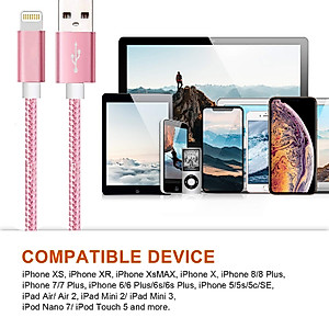 sharllen iPhone Charger Cord iPhone Lightning Cable 3/3/6/6/10FT 5Pack Nylon Braided USB Fast iPhone Charging Cable&Syncing Long Cord Compatible iPhoneXs/Max/XR/X/8/8P/7/7P/6/5/iPad/iPod (Rose Gold)