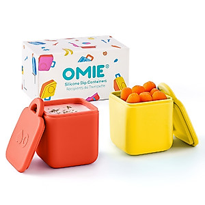 Omie OmieBox (2 Pack) Leakproof Dips Containers to Go, Salad Dressing Container, Condiment Container with Lids - Food Safe Silicone - 4 Ounces (Yellow/Red)