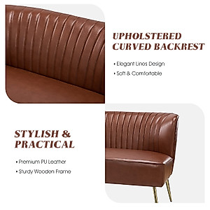 HULALA HOME Contemporary Loveseat Sofa with Metal Legs, Upholstered PU Faux Leather 2-Seat Small Couch, Armless Love Seats Chairs for Bedroom, Living Room, Office, Apartment, Small Space/Black