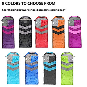Gold Armour Sleeping Bags for Adults Kids Boys Girls Backpacking Hiking Camping, Cold Warm Weather 4 Seasons, Indoor Outdoor Use, Lightweight & Waterproof, Left Zipper (Blue & Gray)