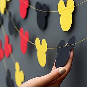 Mickey Mouse Garland | Baby Boy Birthday Decor | Tricolor Mickey Head Paper Garland | Cartoon Theme Party Supplies | Gender Reveal Parties Decors | Mickey Mouse Hanging Wall Decoration