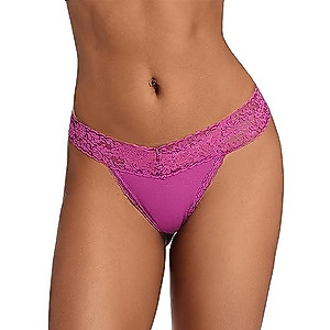 JurHevty Womens Cotton Thongs Breathable No Show T Back Lace Thong Underwear10 Pack