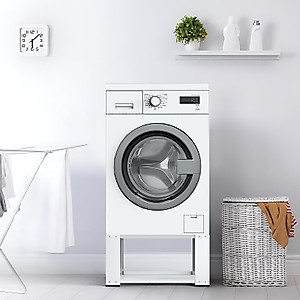 Laundry Pedestal for Washer and Dryer - Fit 27 and 28 Inch Washer and Dryer Stand Heavy Duty Steel 700lbs Capacity Universal Washing Machine Raiser 15.7'' Height White