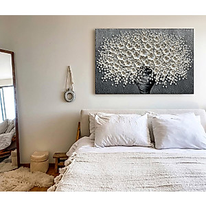 Epicler 30x45 inch hand-painted oil painting, white bouquet oil painting, canvas wall decoration painting.