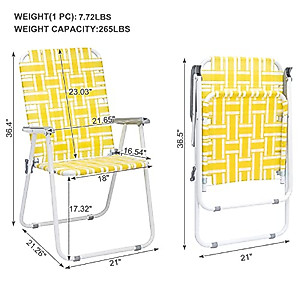 2Pc Lawn Chair for Adults,Portable Beach Chairs Camping Chair,PP Braided Belt Steel Pipe,Outdoor Camping Chairs for Yard,Garden,Poolside,Support 265 Lbs-Yellow