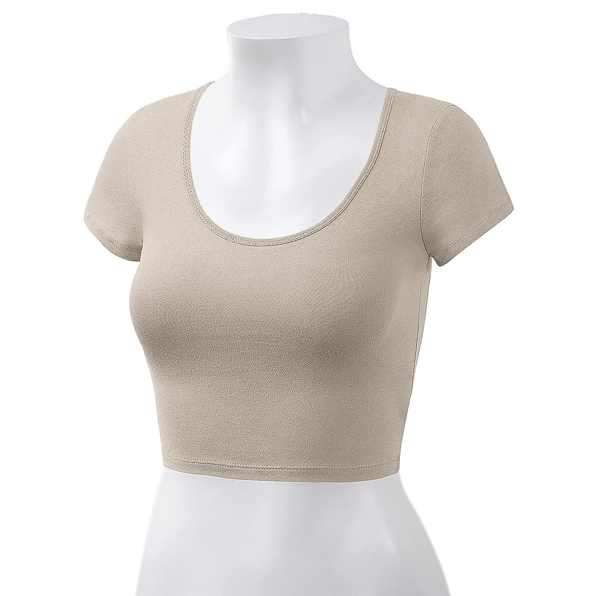 Women's Cotton Basic Scoop Neck Crop Tops Short Sleeve Tops ASHMOCHA S