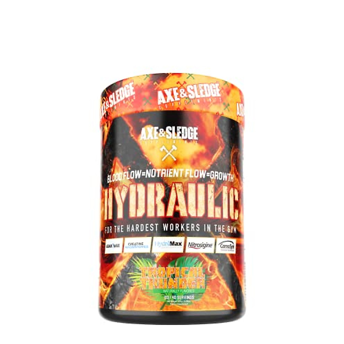 Axe & Sledge Supplements Hydraulic Stimulant-Free Pump Pre-Workout with Nitrosigine, AgmaMax, HydroMax & Creatine MagnaPower, Increases Performance, Focus, and Pumps, 20/40 Servings (Tropical Thunder)