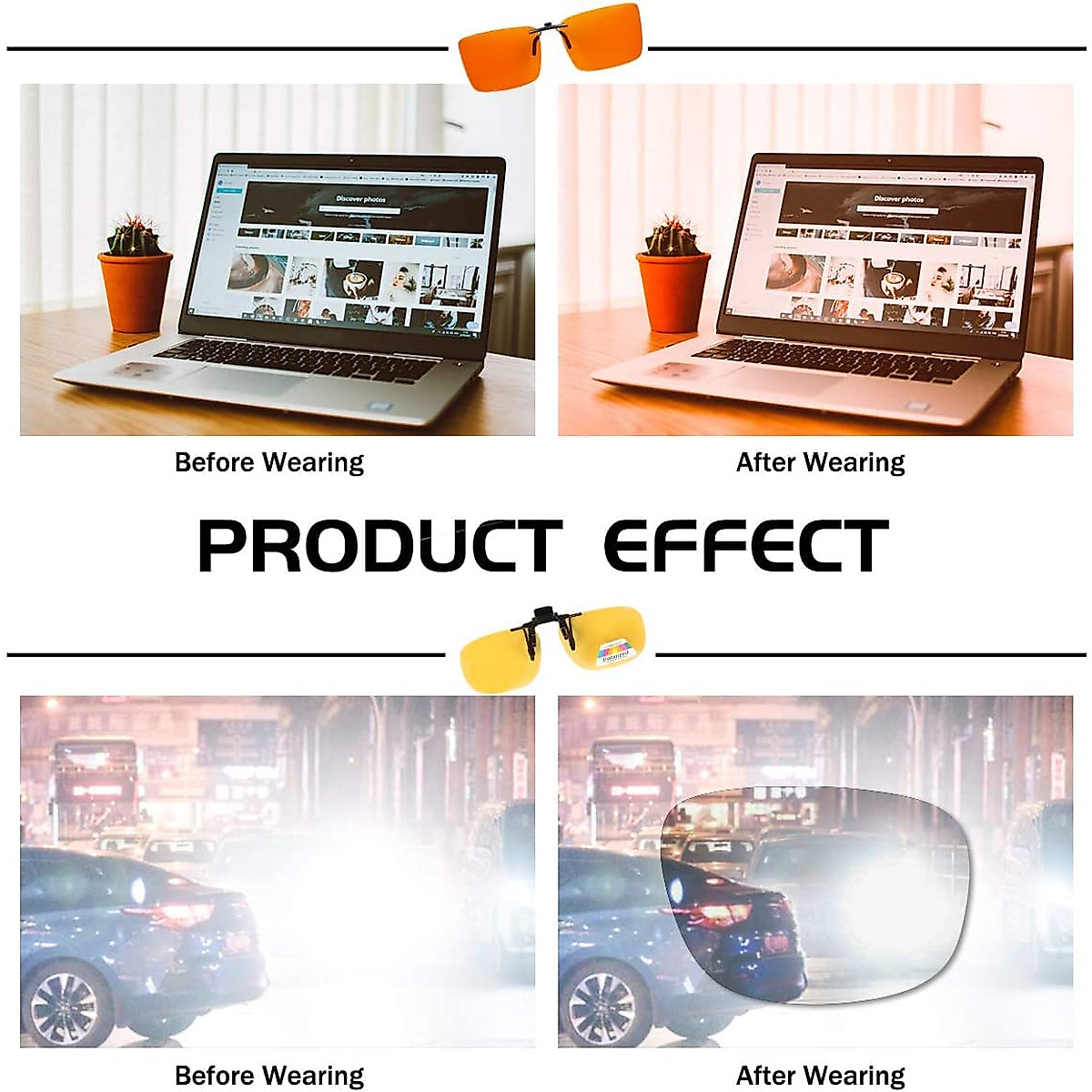 FONHCOO Clip-on Blue Light Blocking Glasses Womens Mens 2 Pack over Prescription Glasses Framless Lens Anti Eyestrain Headaches UV Filter Computer Gamer Eyeglasses